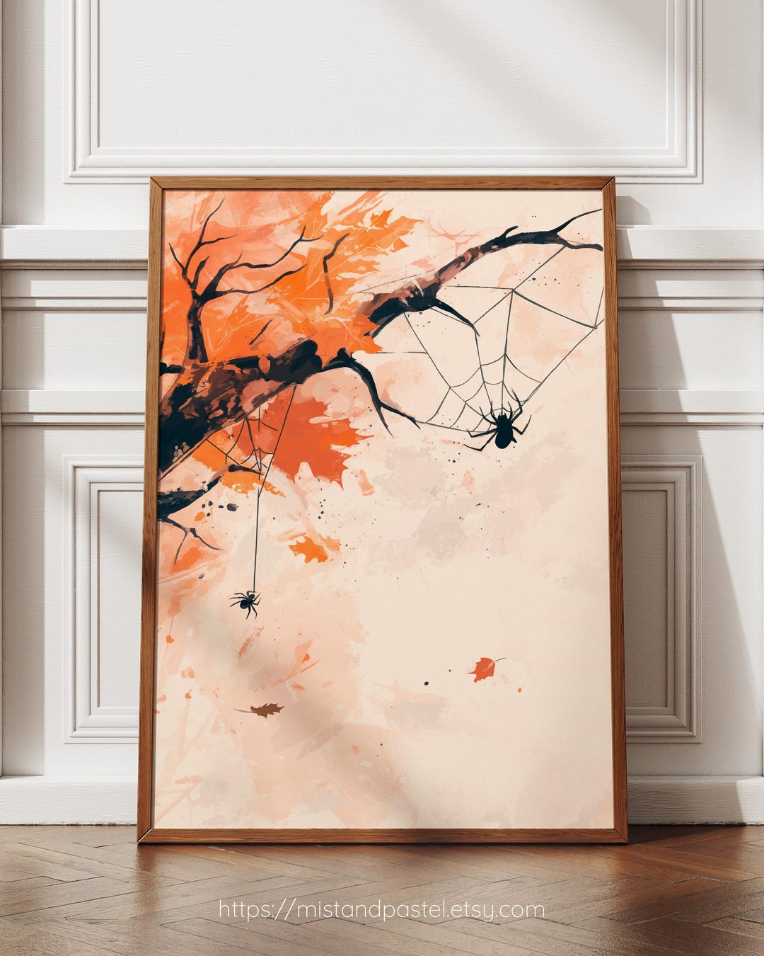 Pastel Spiderweb Fall Leaves Art: Spooky Halloween Autumn Spider ...