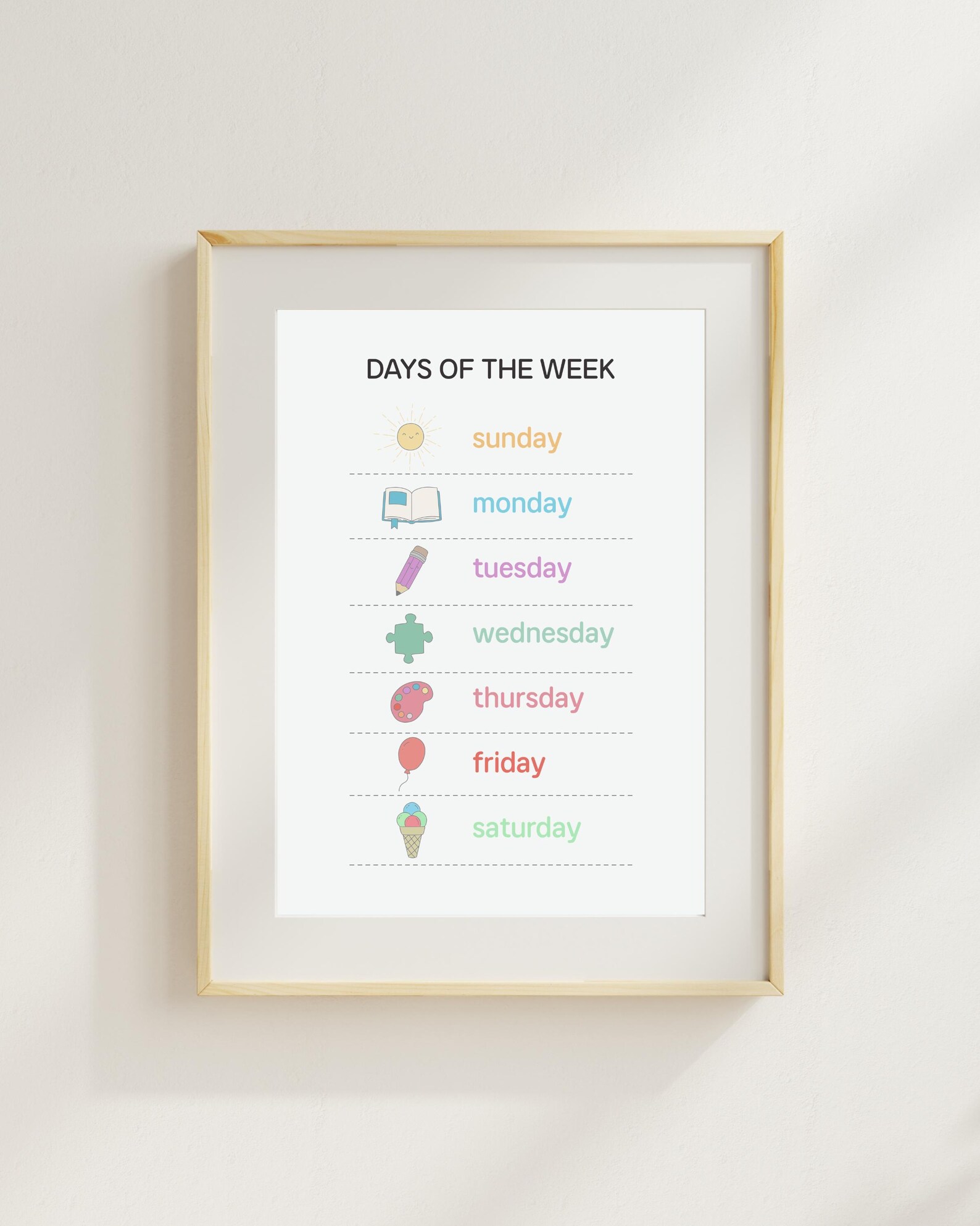 Days of the Week Printable Wall Art | Minimalist Pastel Kids Room Decor ...