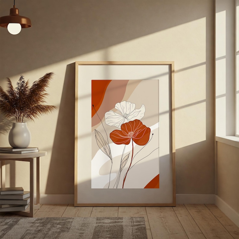 Boho Floral Wall Art Printable, Neutral Botanical Print, Minimalist ...