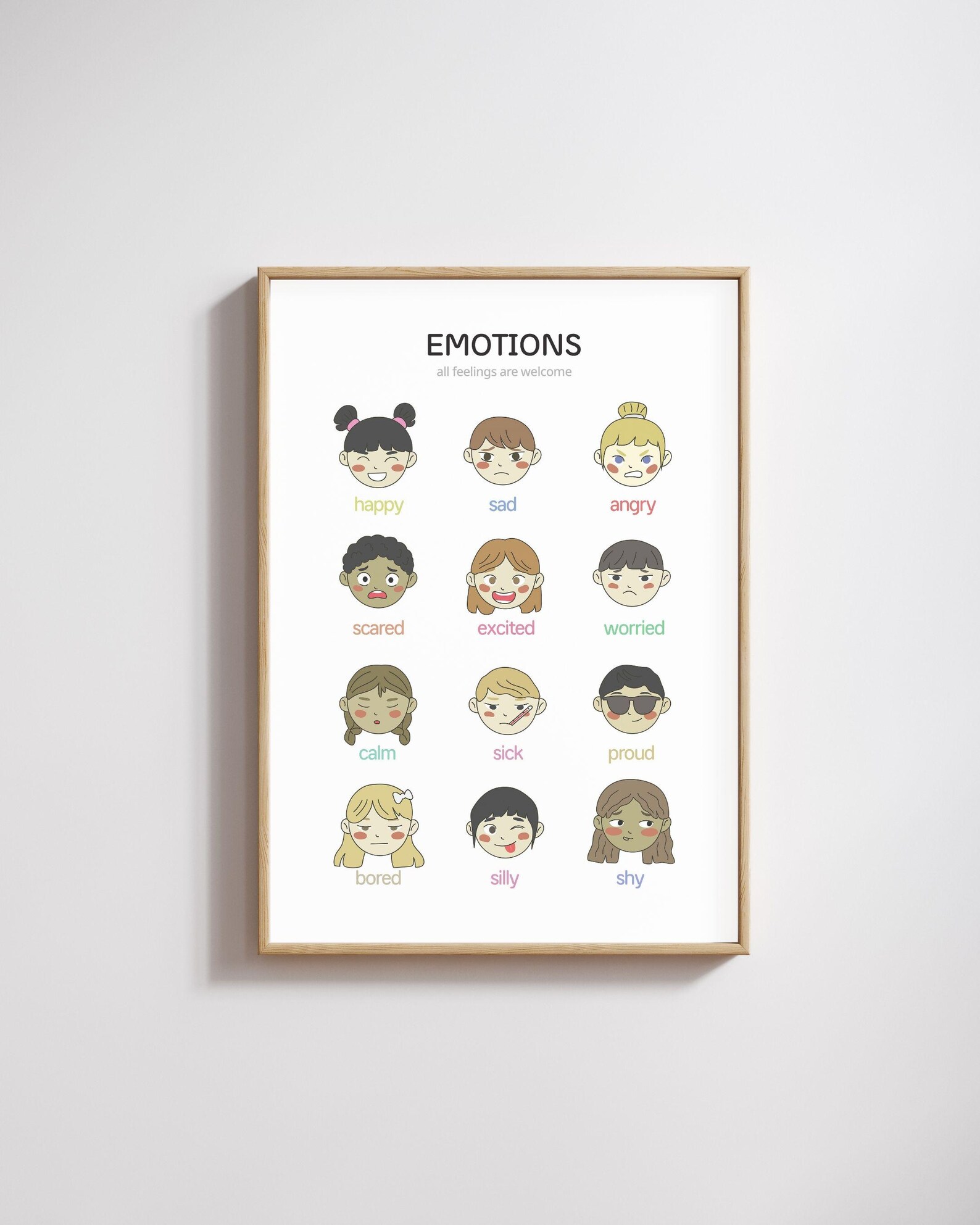 Emotions Chart Printable: Soft Pastel Feelings Poster, Nursery Decor ...