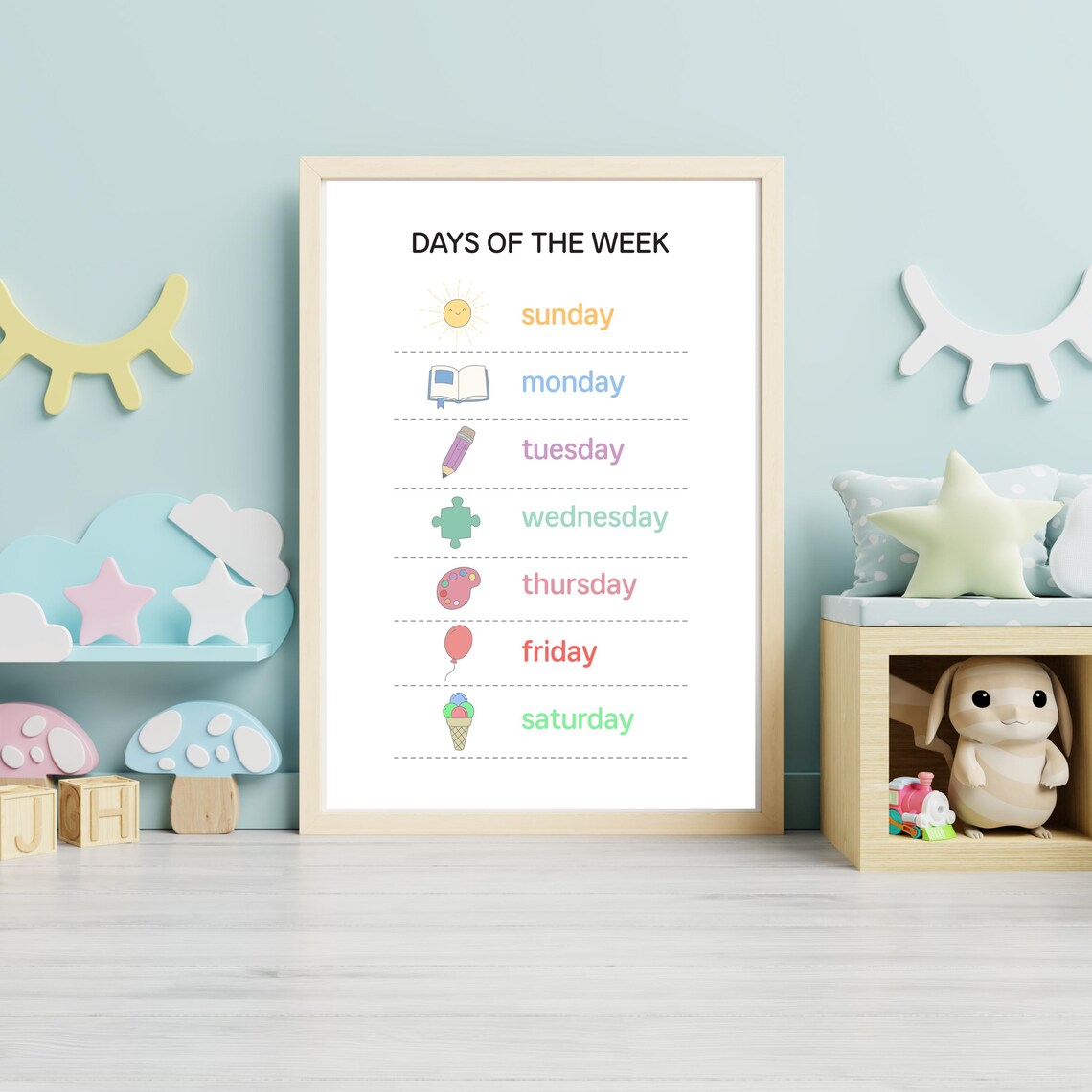 Days of the Week Printable Wall Art | Minimalist Pastel Kids Room Decor ...