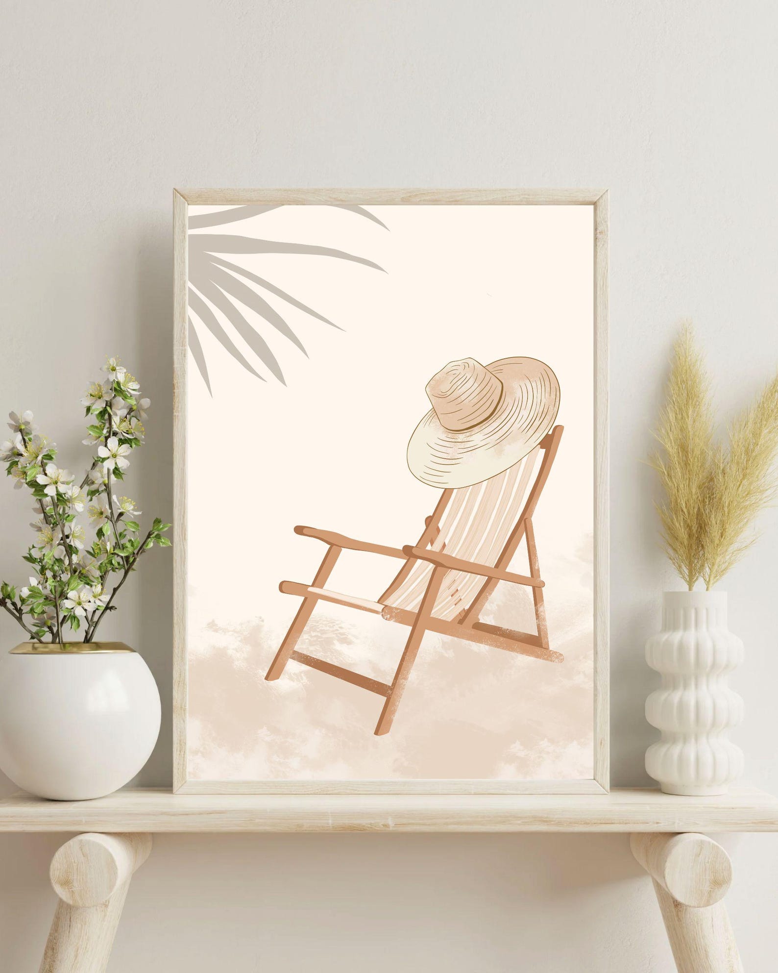 Minimalist Summer Beach Chair Print, Neutral Coastal Wall Art, Straw ...