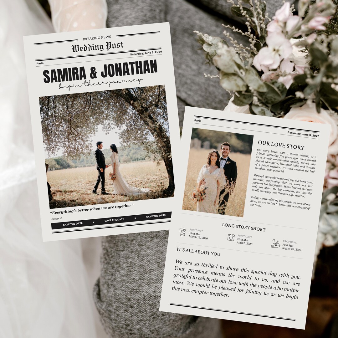 Wedding Newspaper Save the Date - Printable Save the Date Wedding ...
