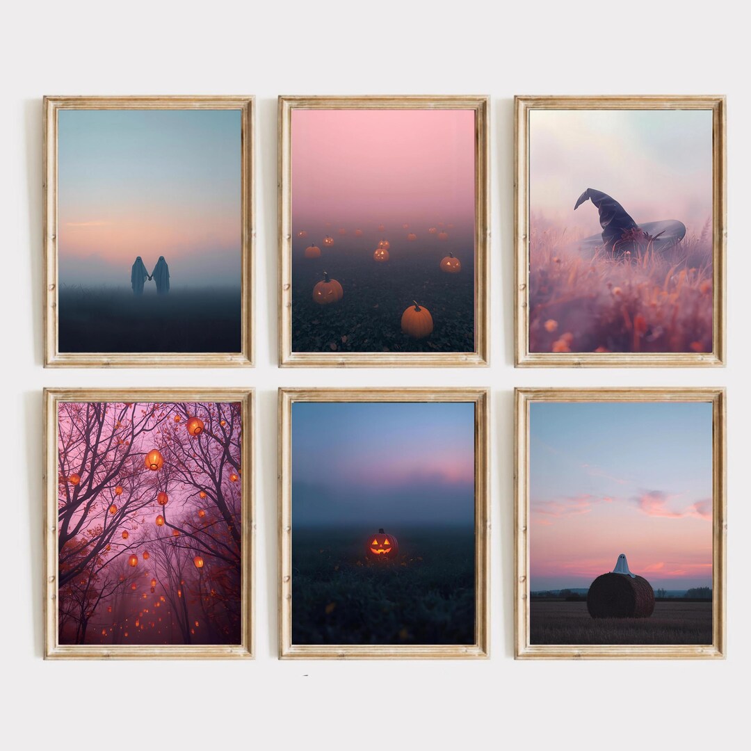 Dreamy Pink Halloween Wall Art Bundle, Set of 6, Witchcore Decor ...