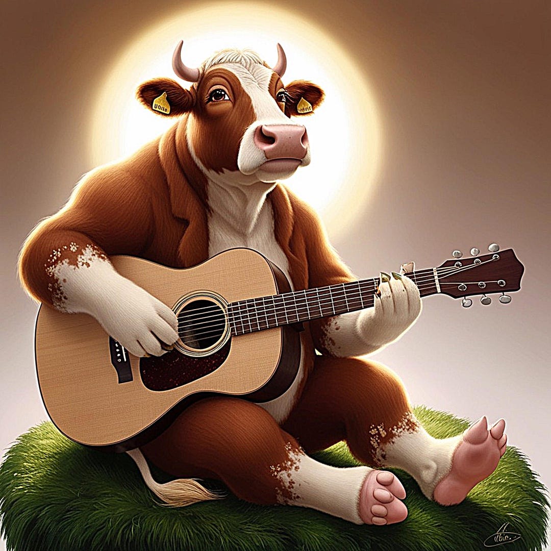 Funny Cow Playing the Guitar - Etsy