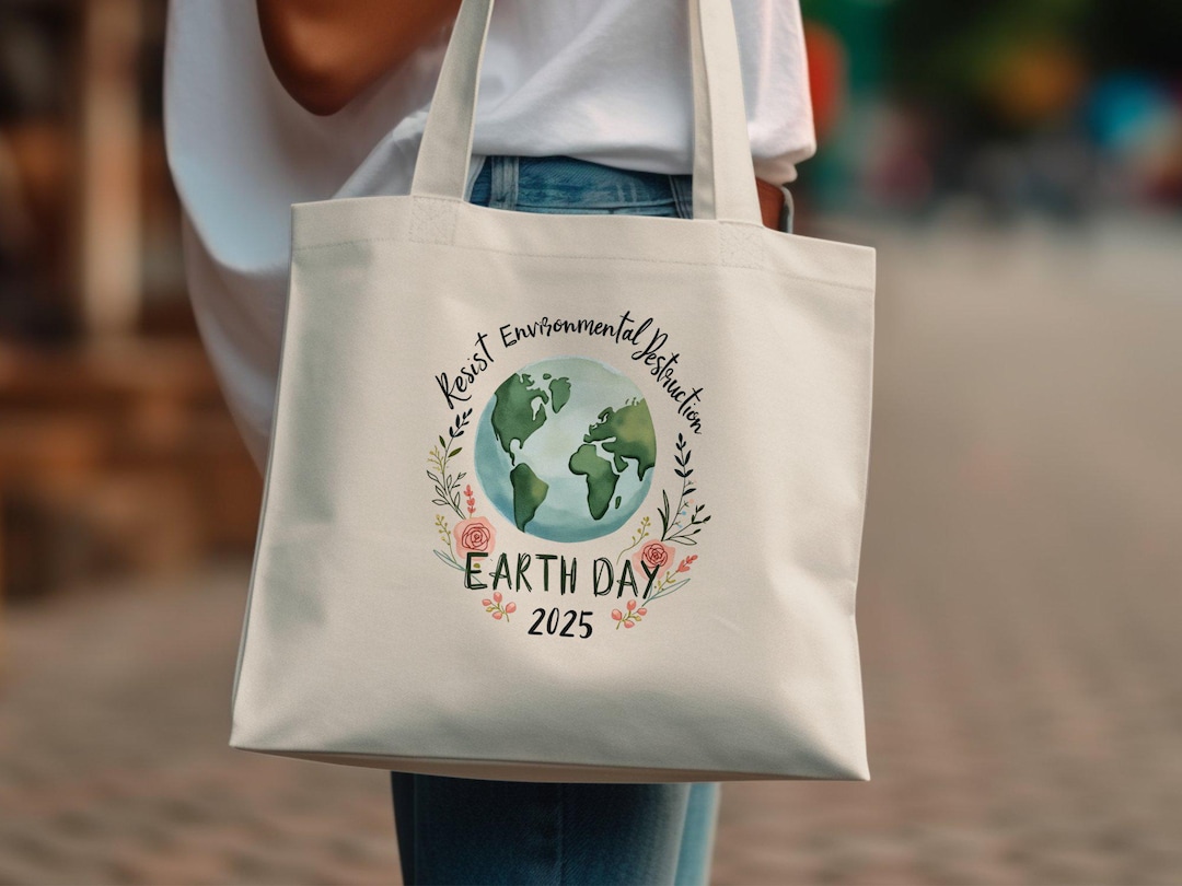 Reusable Earth Day Tote Bag, Save Earth 2025 Design, Eco Friendly Earth ...