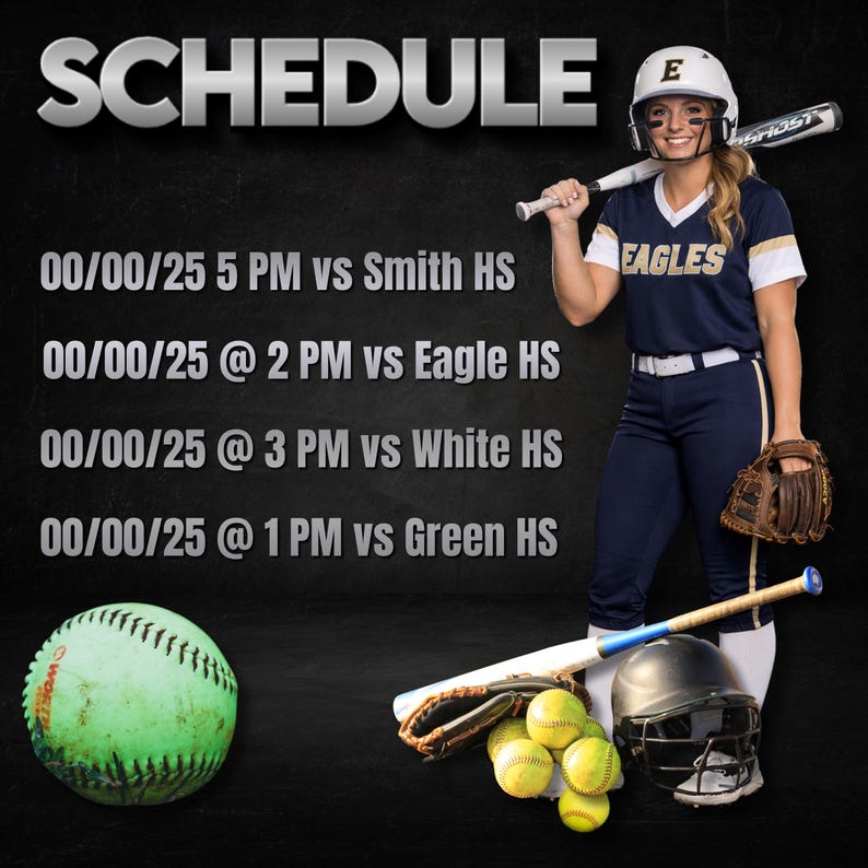 Softball Schedule Template | Editable Team Social Media (canva ...
