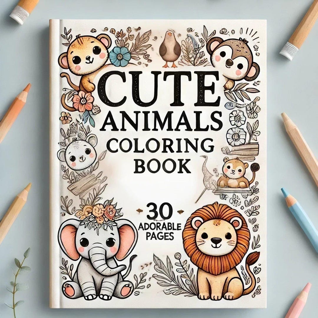 Adorable Animals Coloring Book | Digital Printable PDF | Fun & Relaxing ...