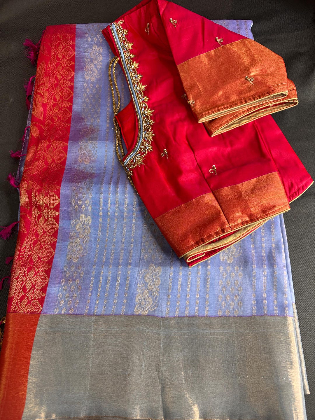 Uppada Soft Silk Handloom Lavender Red Saree Maggam Work Blouse - Etsy