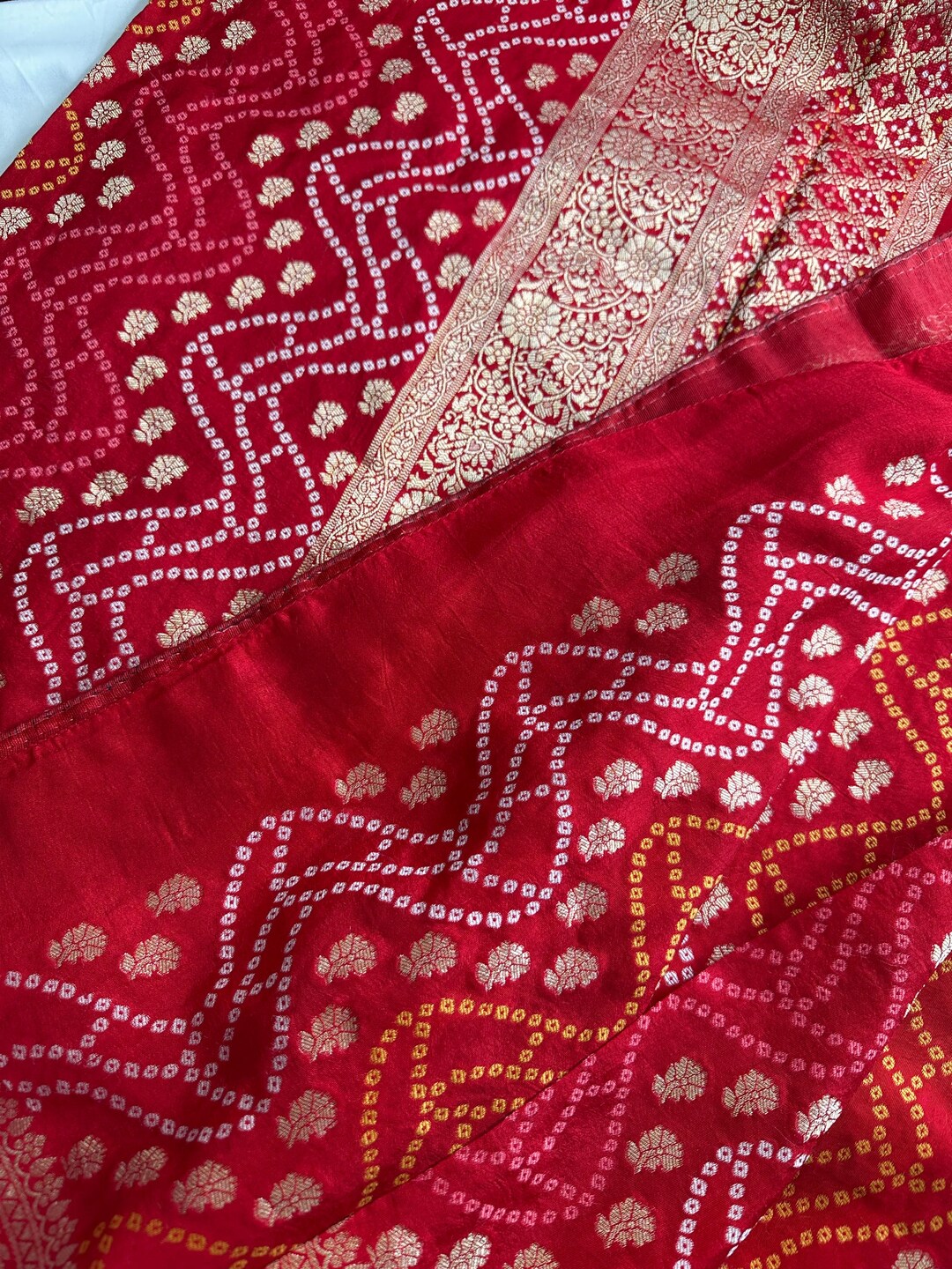 Bandhani Red Banarsi Saree Blouse Bandhej - Etsy