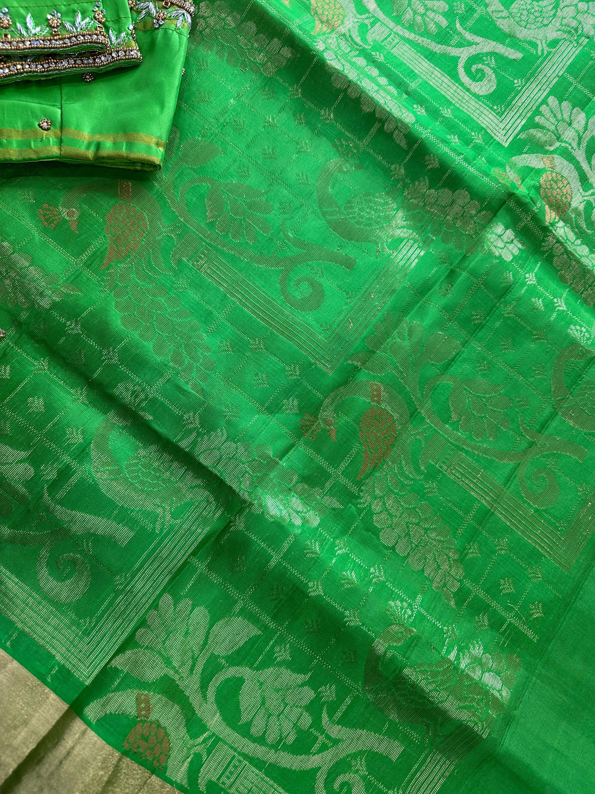 Uppada Pink Green Handloom Pure Silk Saree With Maggam Blouse - Etsy