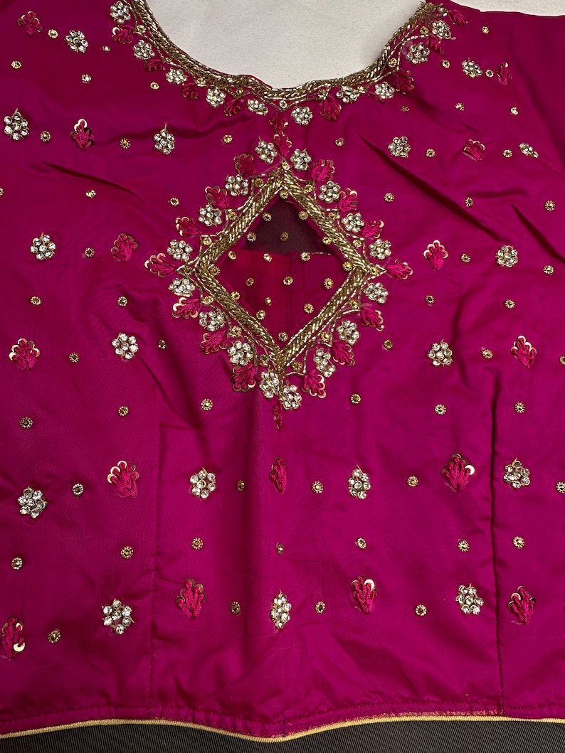 Net Blouse Pink Maggam Aaari Work /stitched Ready Made Blouse Saree - Etsy