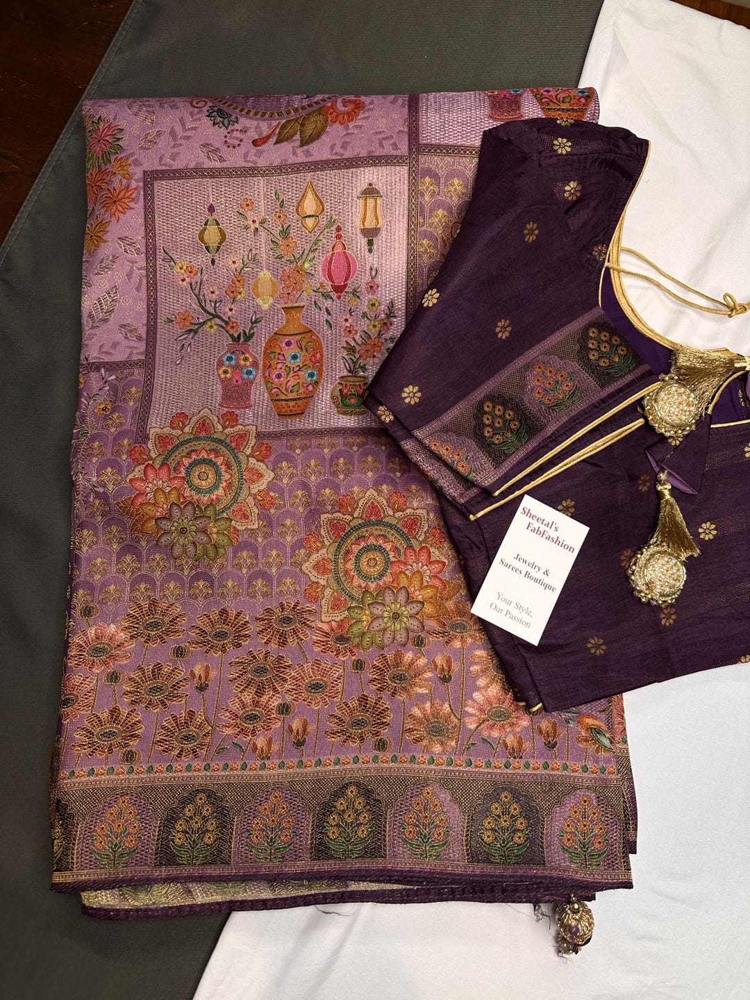 Pure Ziraf Silk Pashmina Weaving Darbar Purple Saree Blouse - Etsy