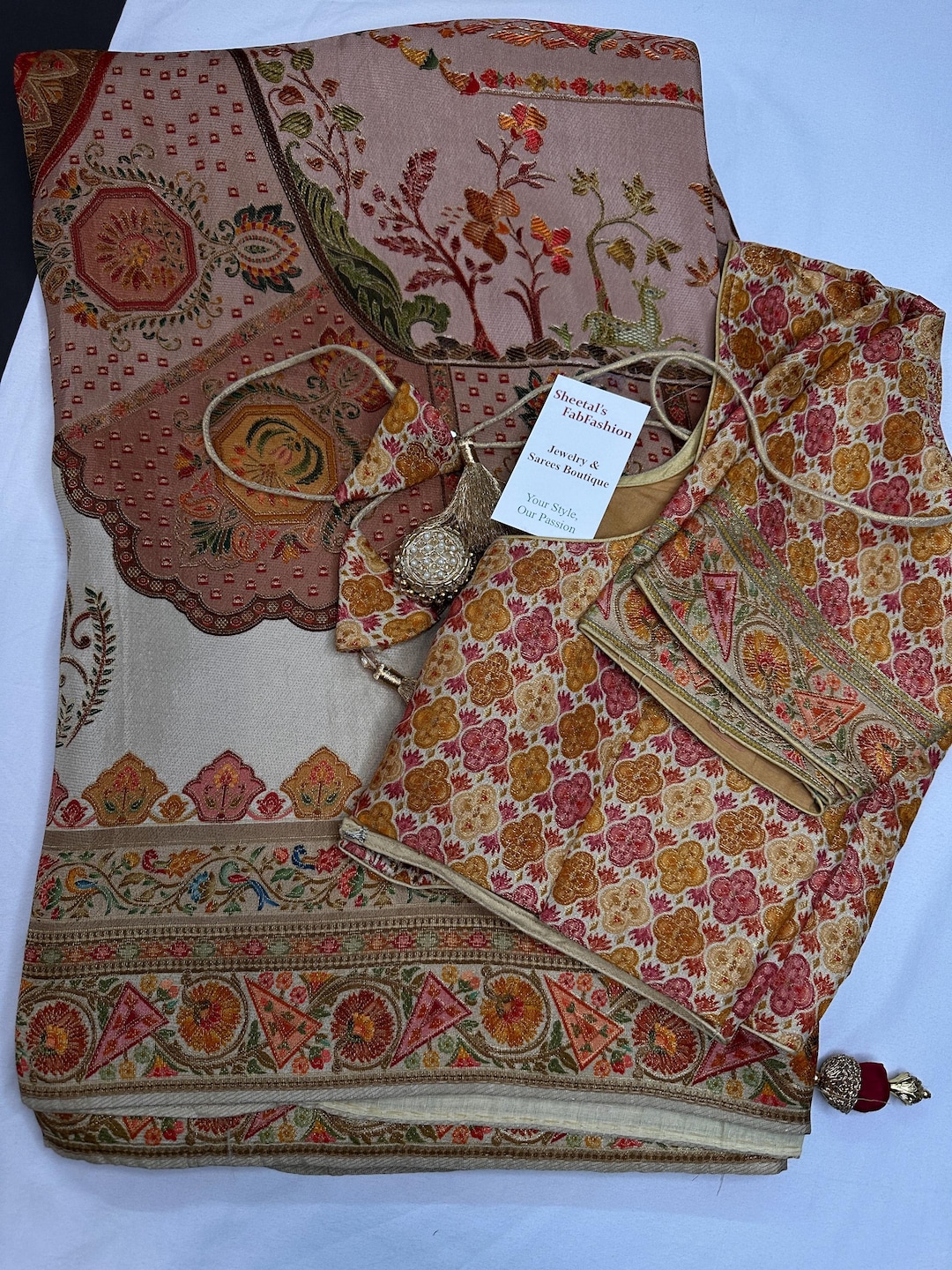 Pure Ziraf Silk Pashmina Weaving Beigh Saree Blouse - Etsy