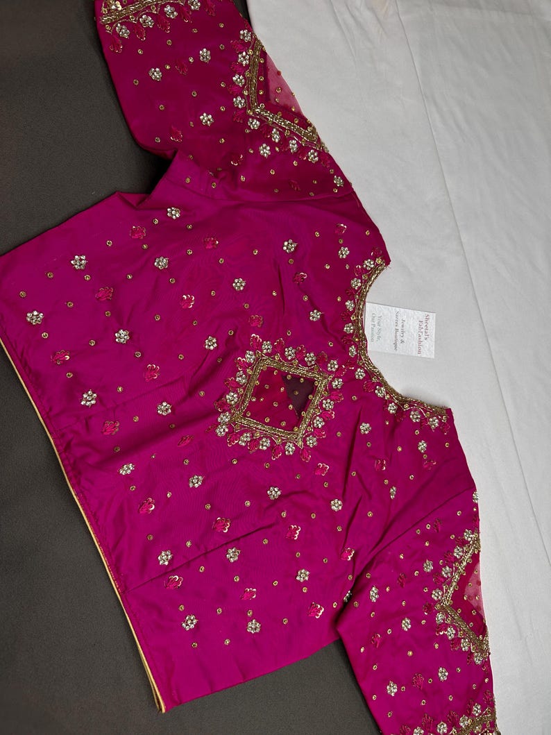 Net Blouse Pink Maggam Aaari Work /stitched Ready Made Blouse Saree - Etsy