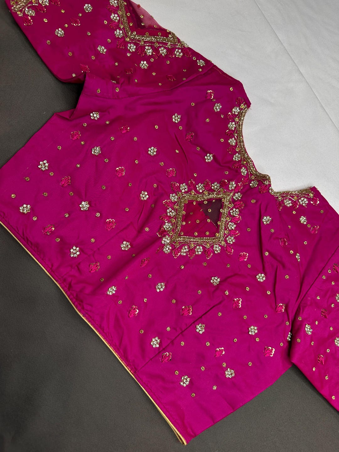 Net Blouse Pink Maggam Aaari Work /stitched Ready Made Blouse Saree - Etsy
