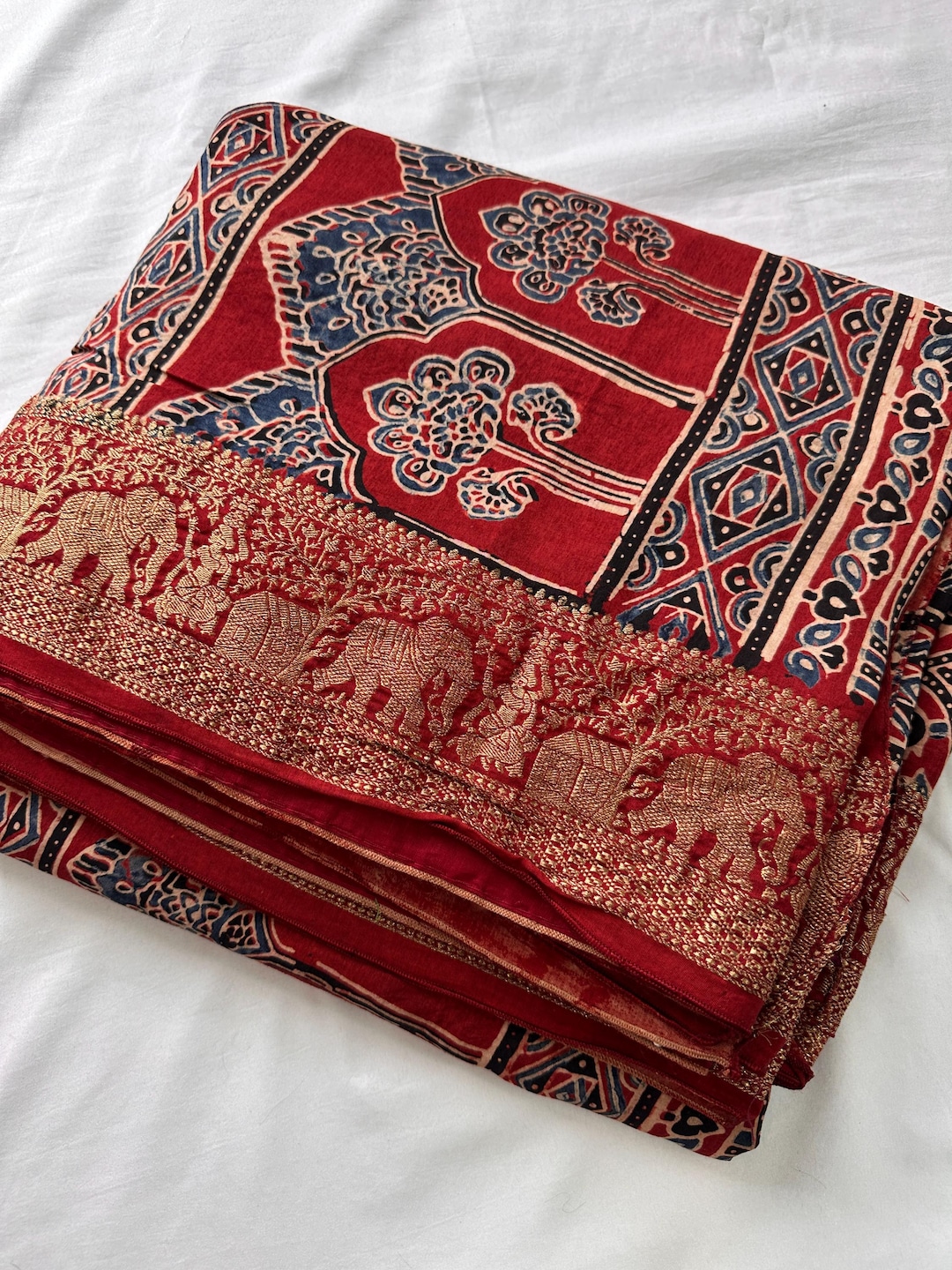 Ajarkh Handblock Print Dola Silk Saree - Etsy
