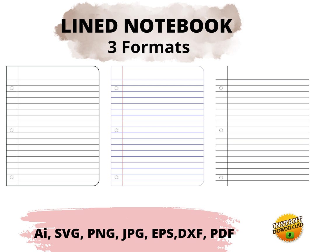 Lined Notebook Paper Svg, Notebook Paper PNG, School Notebook Paper Svg ...
