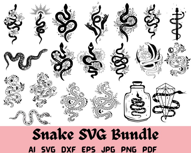Snake SVG, Snake Svg Bundle, Snake Png, Snake Vector, Floral Snake Svg ...