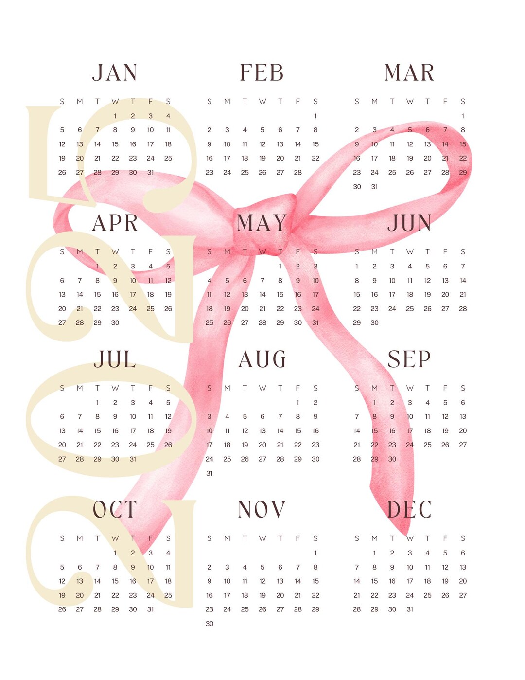 2025 Monthly Planner, Bows, Dainty and Simple Planner, Whimsy Bows ...