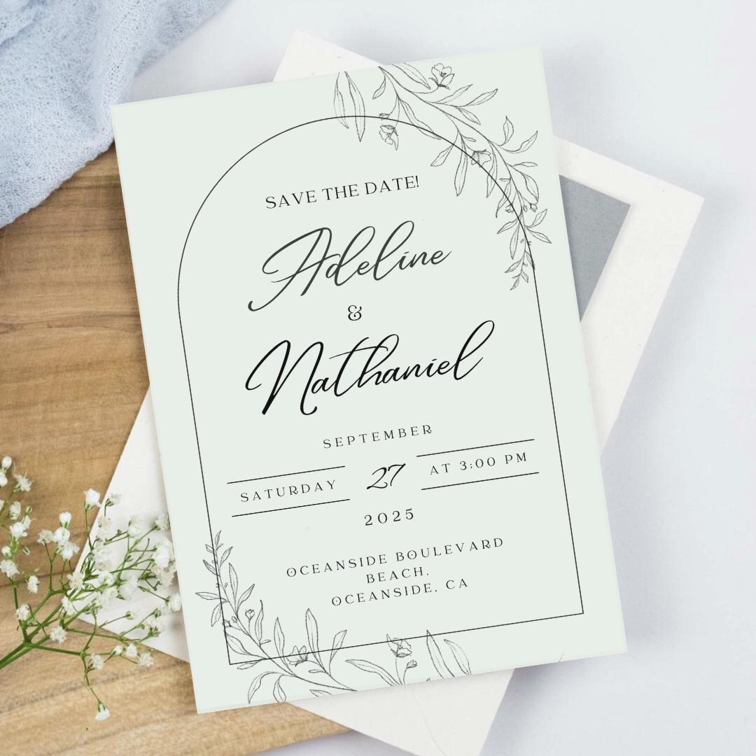 Minimalist Floral Wedding Invitation Template, Elegant Greenery Plants ...