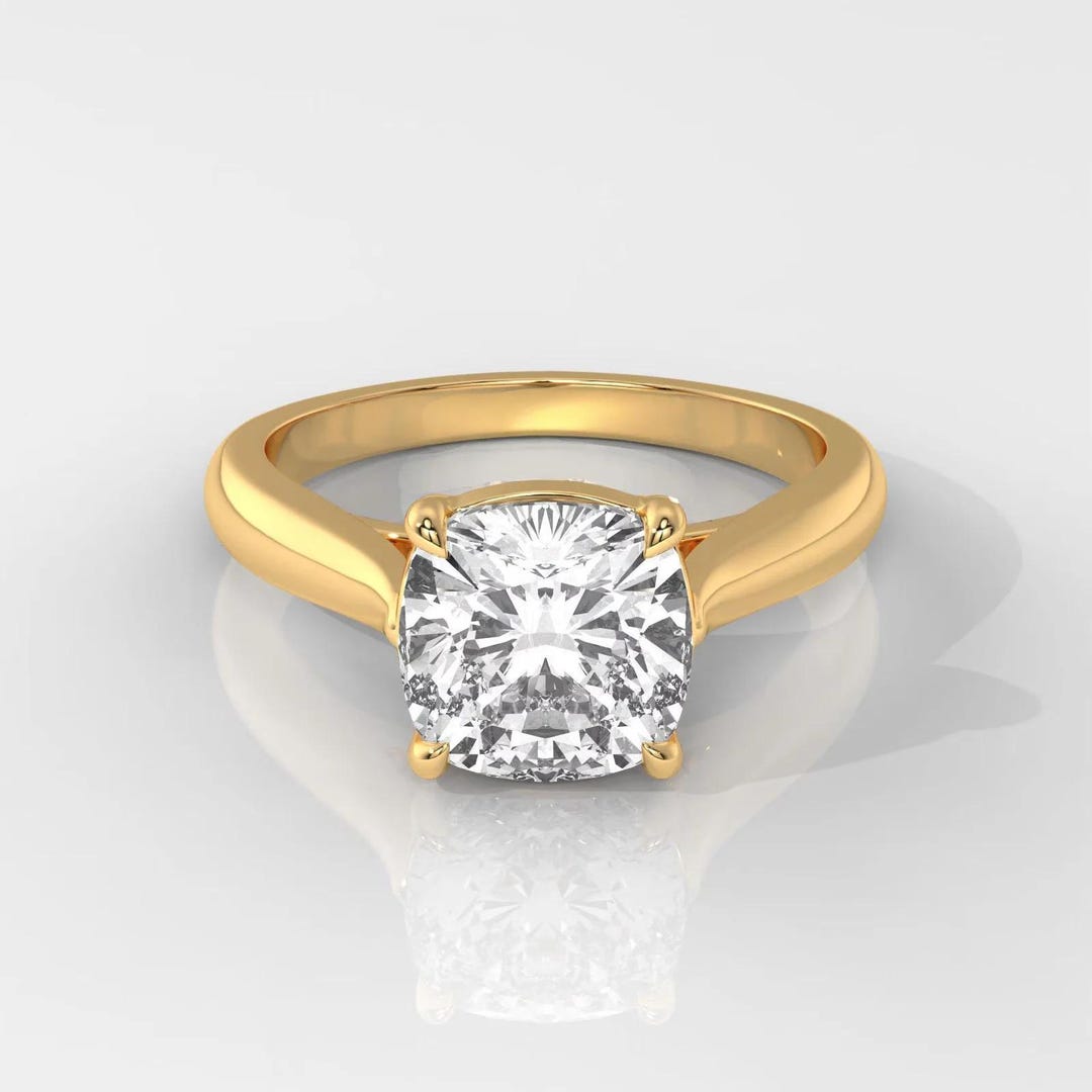Square Cushion Cut Solitaire Engagement Ring - Etsy