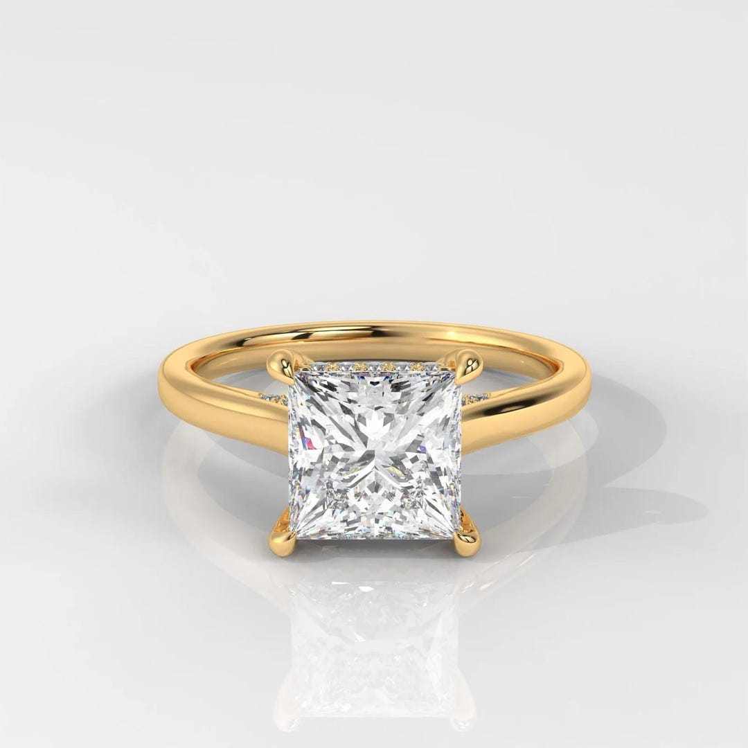 Princess Cut Hidden Halo Enagement Ring - Etsy