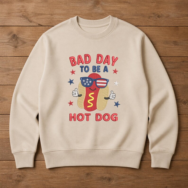Patriotic Hot Dog Machine Embroidery Design – Funny 4th of July ...