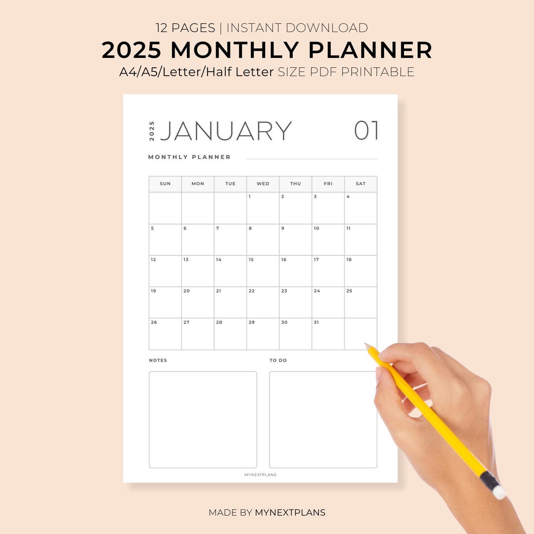 2025 Monthly Planner Printable, A4/a5/letter/half Letter, Monthly ...