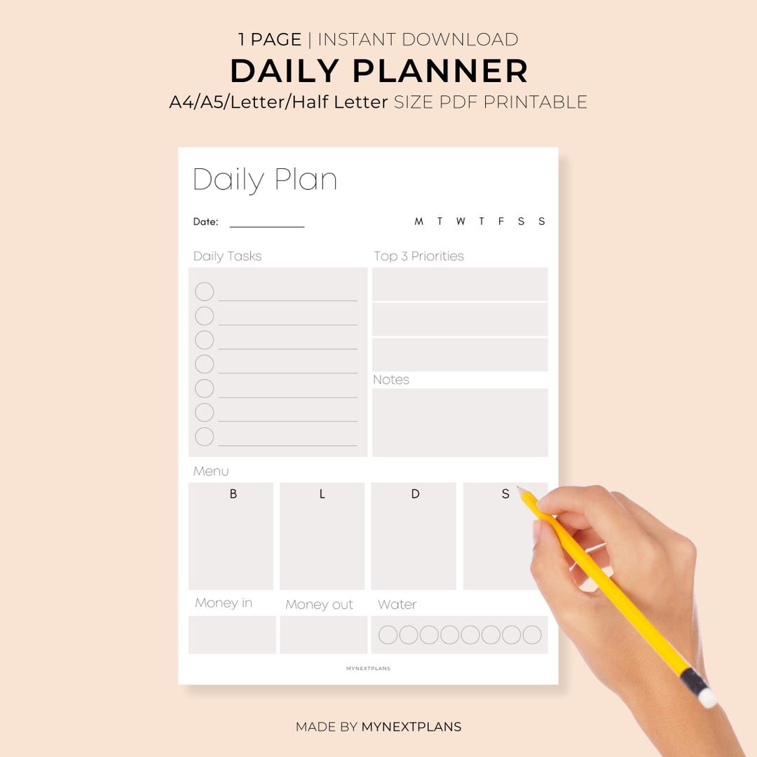 Daily Planner Printable, to Do List, Daily Checklist, A4/a5/letter/half ...