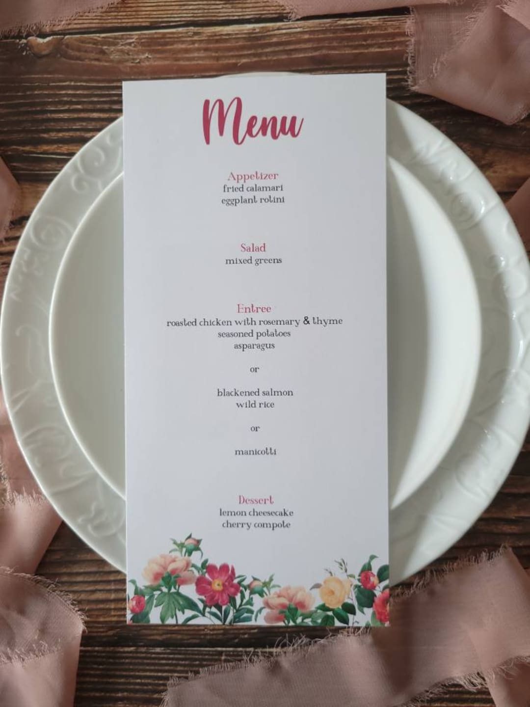 4"x8" Vintage Floral Formal Dinner Menu - Etsy