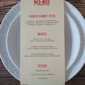 4"x8" Library Suite Formal Dinner Menu - Etsy Australia