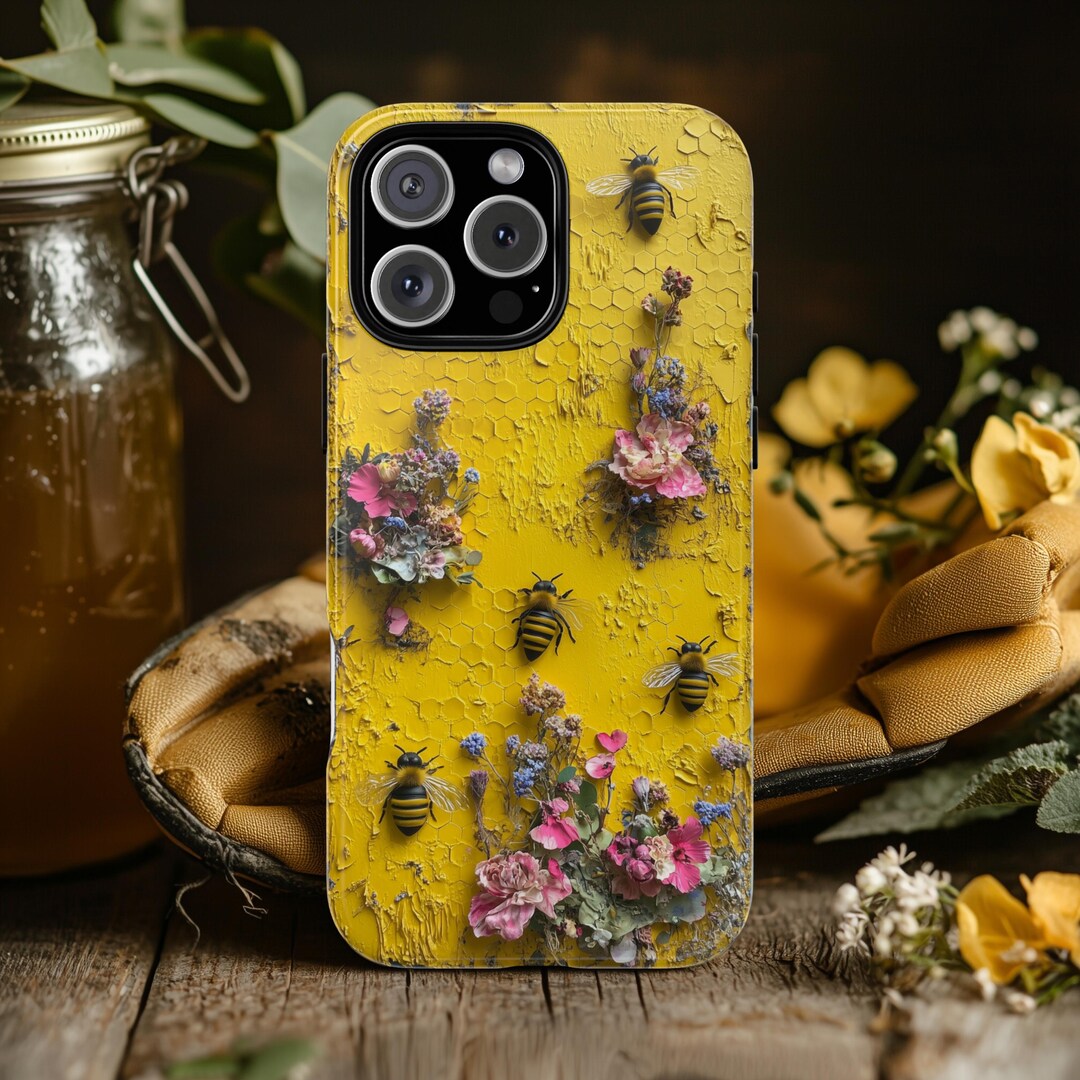 Bee Collage iPhone Case - Pollen Dance Spring Flowers, Yellow Honeycomb ...