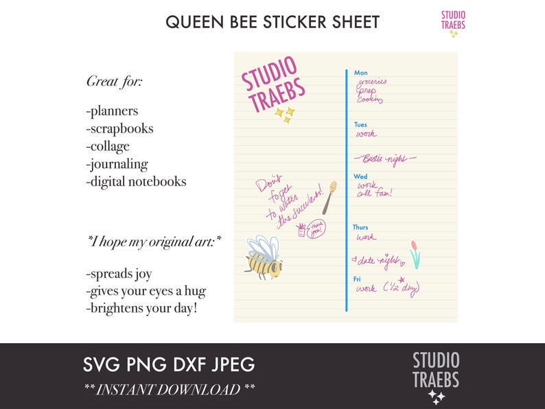 SVG and PNG Queen Bee Sticker Sheet and More - Etsy