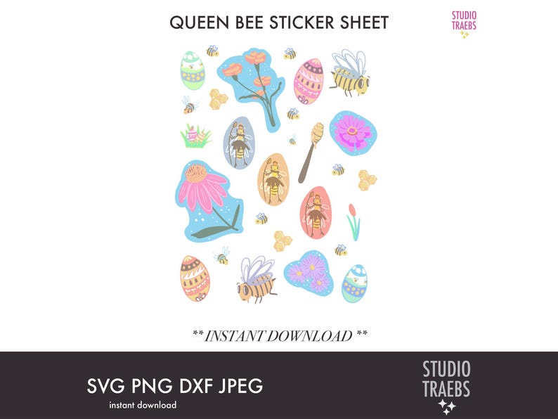 SVG and PNG Queen Bee Sticker Sheet and More - Etsy