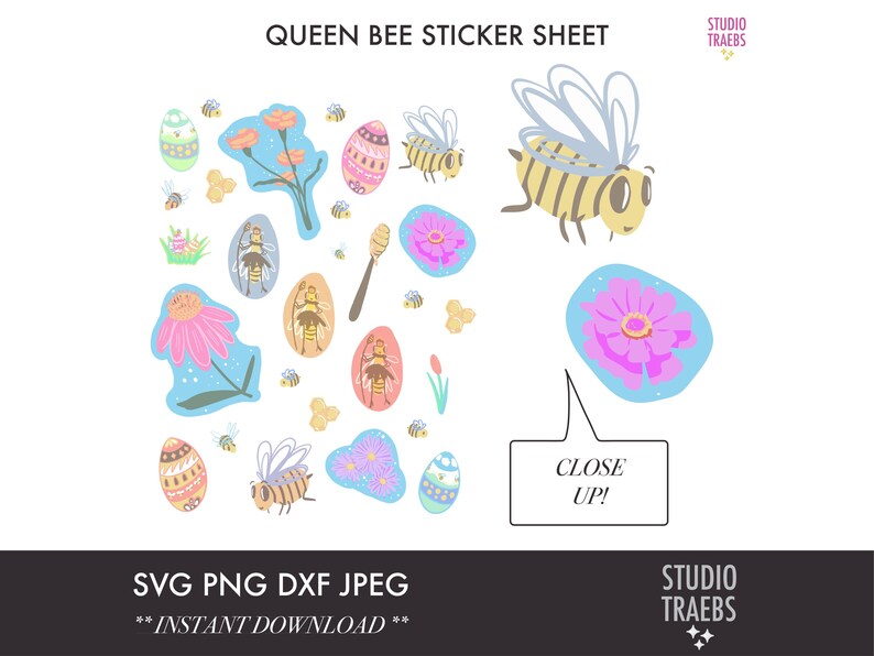 SVG and PNG Queen Bee Sticker Sheet and More - Etsy