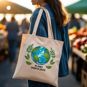 Planet Over Plastic Eco Tote Bag Svg Vector, Environmental Earth ...