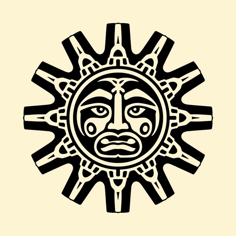 Aztec Sun Symbol SVG Vector | Ancient Tribal Emblem | Retro Mythology ...