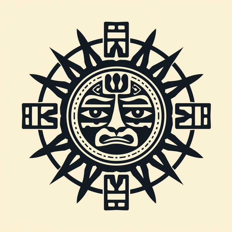 Aztec Sun Symbol SVG Vector | Ancient Tribal Emblem | Retro Mythology ...