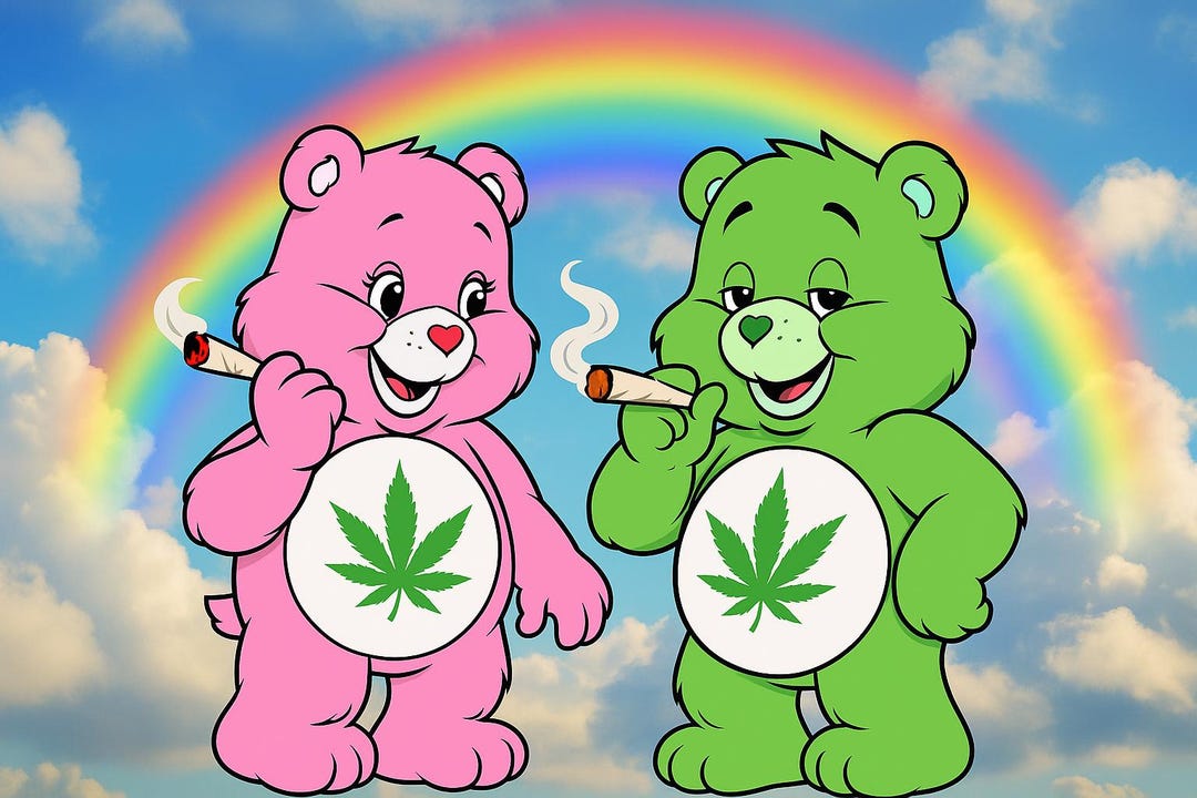 Stoner Care Bear Duo – Pink & Green Weed Leaf Bears – Digital Download ...