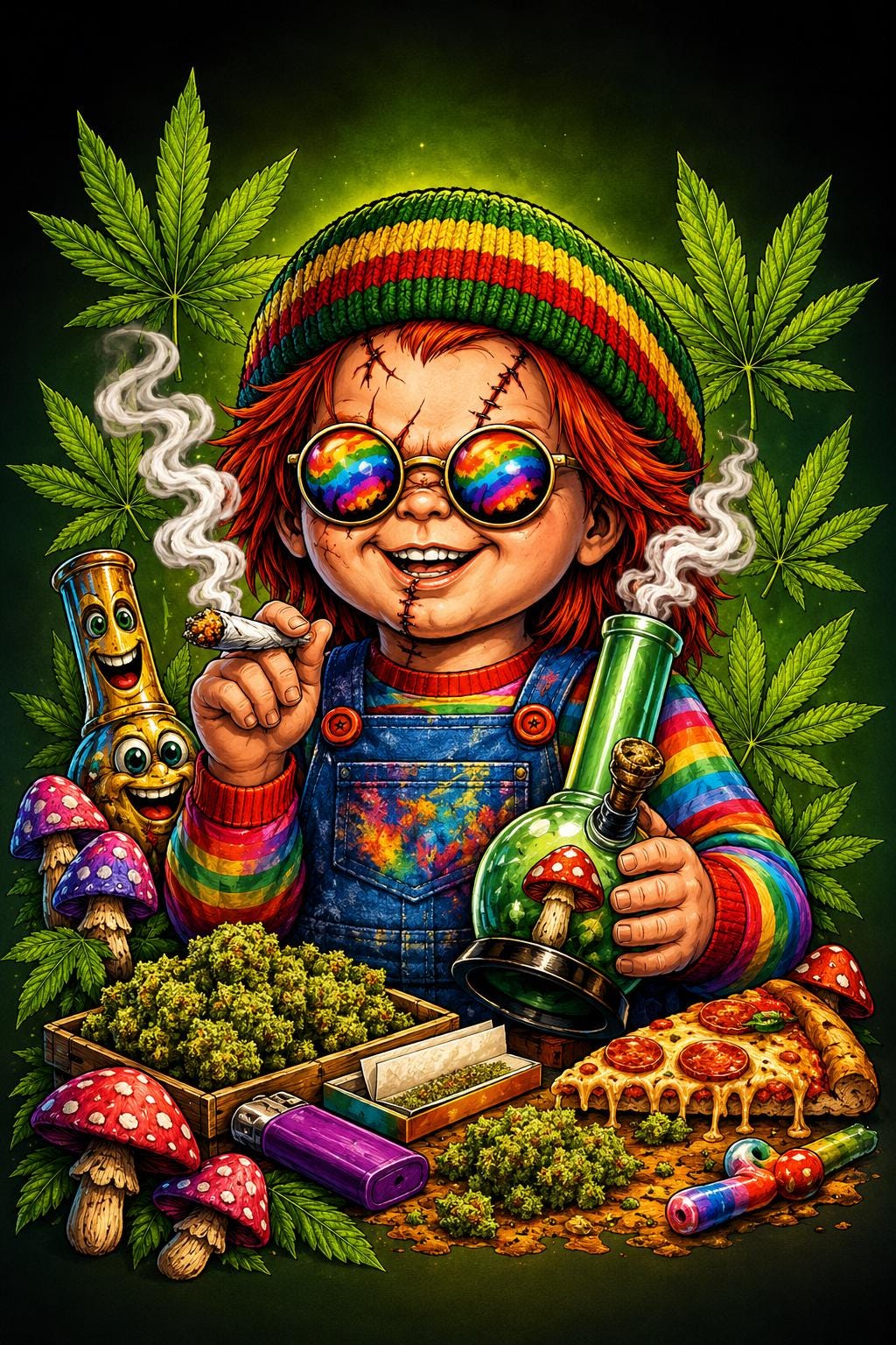 Stoner Chucky DTF Transfer | Psychedelic Horror Graphic (digital ...