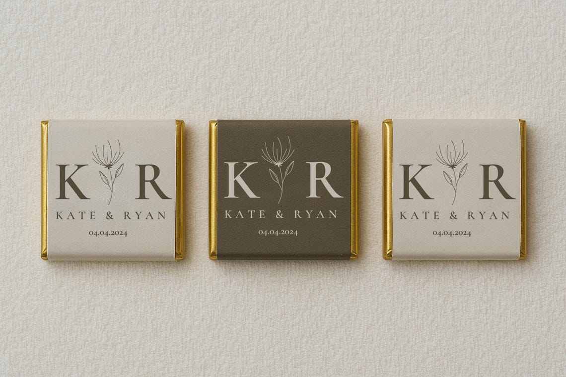 50 Pcs Wedding Chocolate, Wedding Chocolate Favors, Customized ...