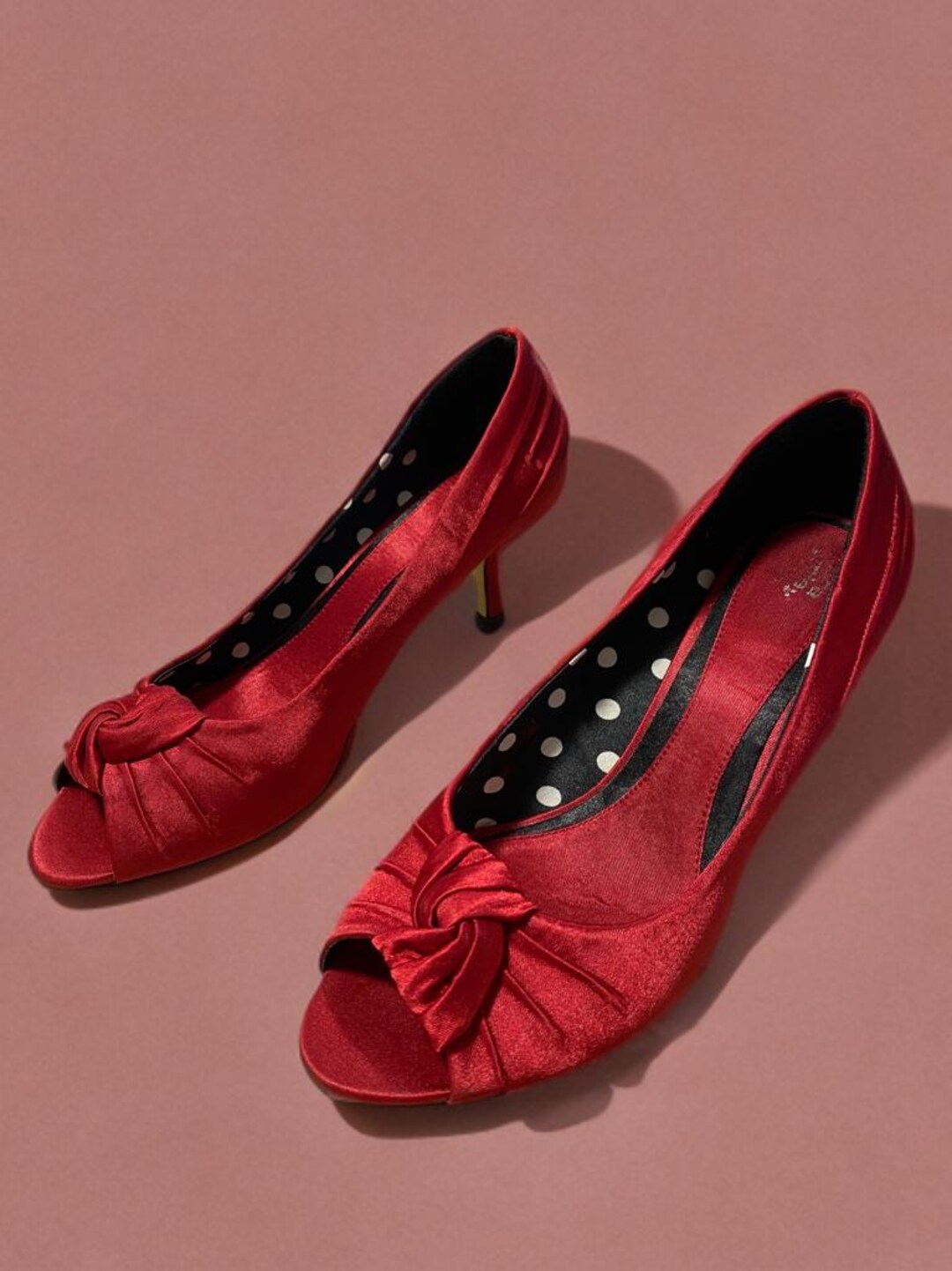 Vintage Red Satin Heels by Laura Ashley | Size EU 38 | Peep Toe Bow ...