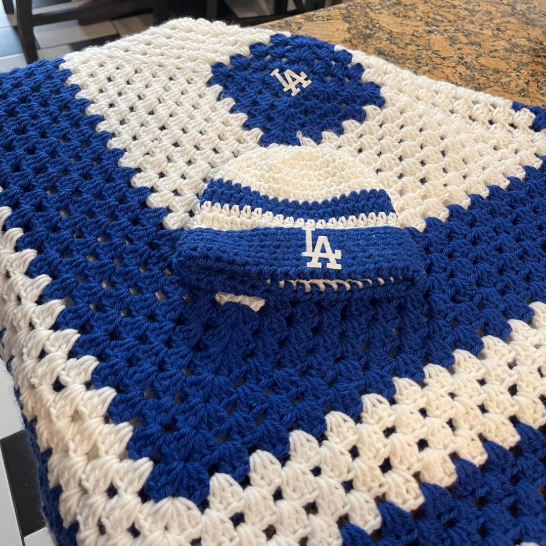 Handmade Dodger Baby Blanket + Cuffed Cap - Etsy