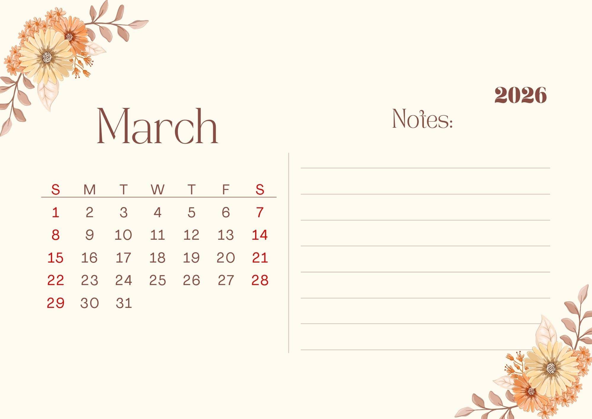 Vintage Floral 2026 Calendar: Retro Printable (digital Download ...