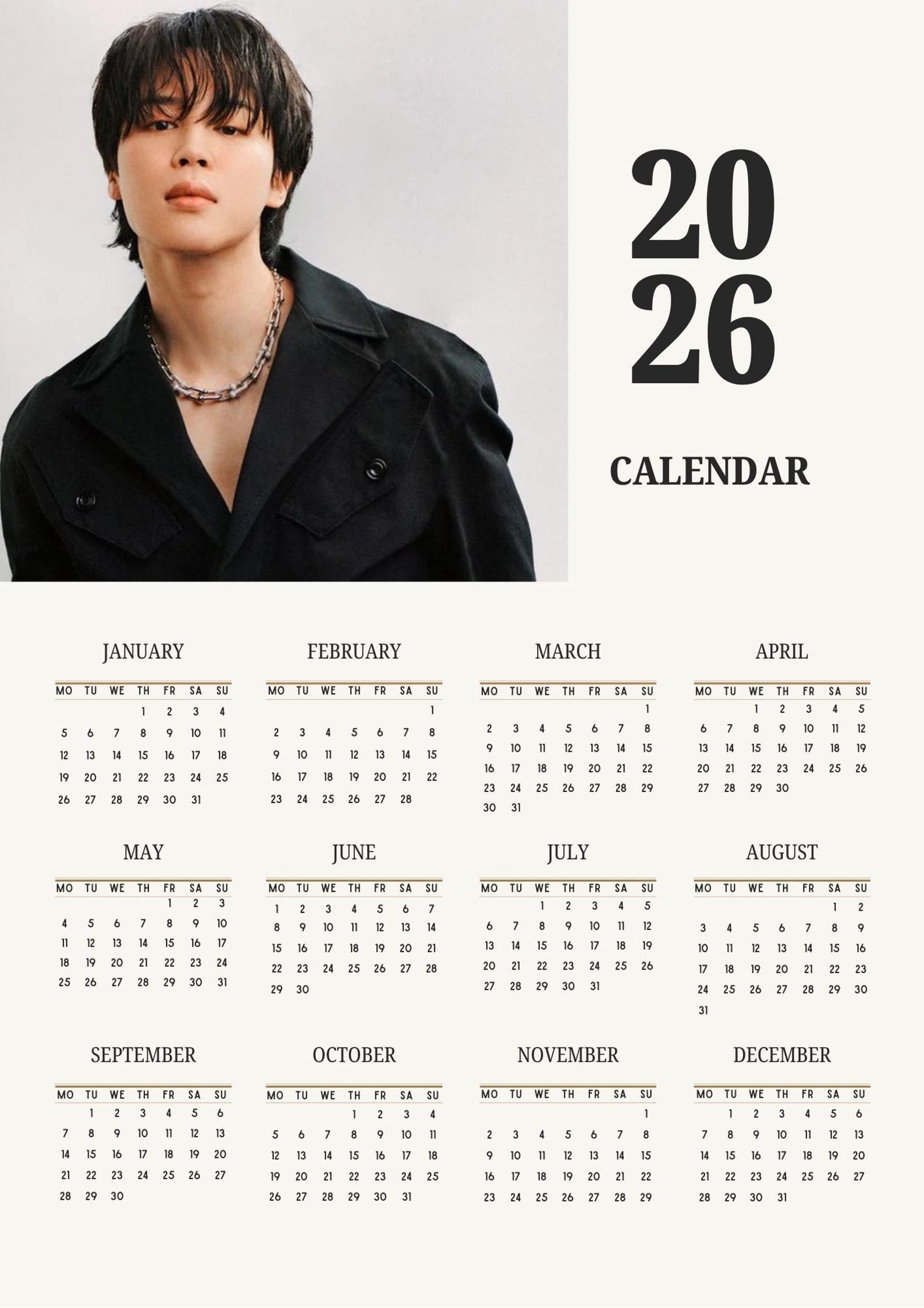 BTS Wall Calendar 2026| Jin Suga RM Hobi Jimintaehyung Jung Kook |gift ...