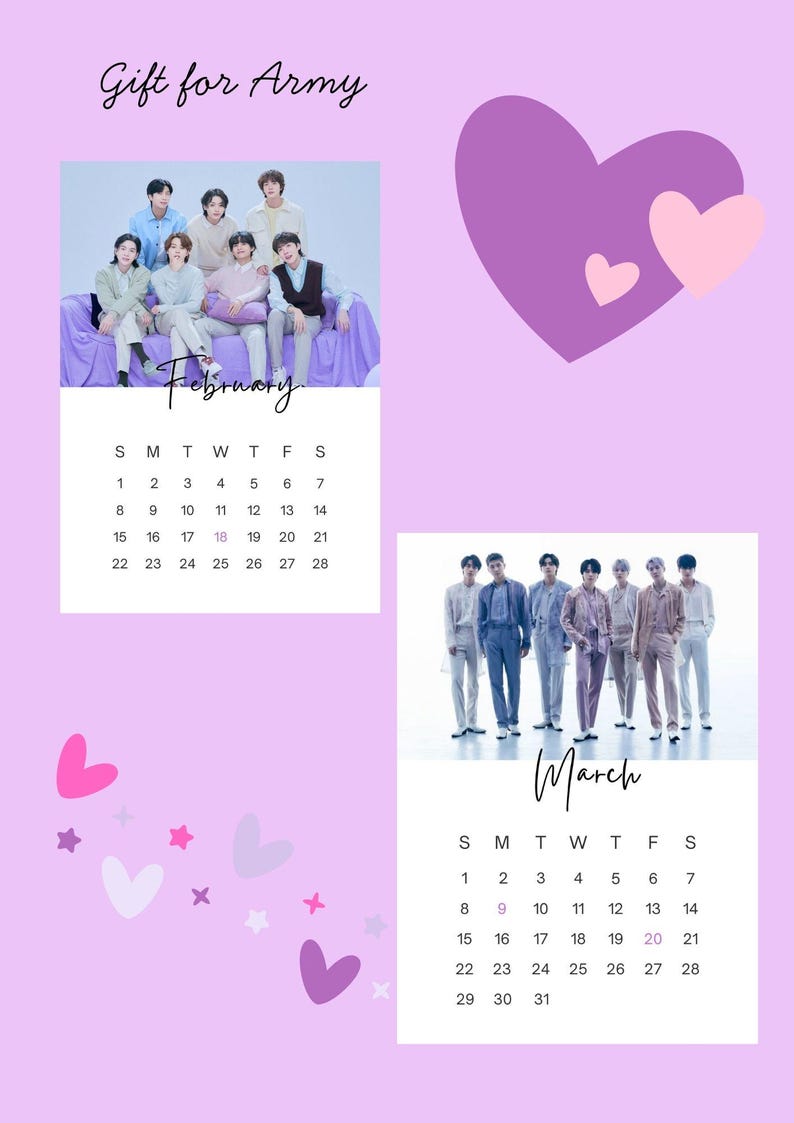 BTS Printable Calendar 2026 | K-pop Calendar | ARMY Fan Gift | Digital ...