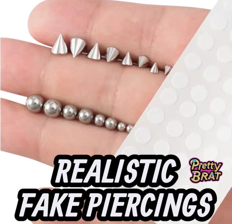 REALISTIC Fake Piercing Ball Spike Face Jewels, Stick on Nose Studs ...