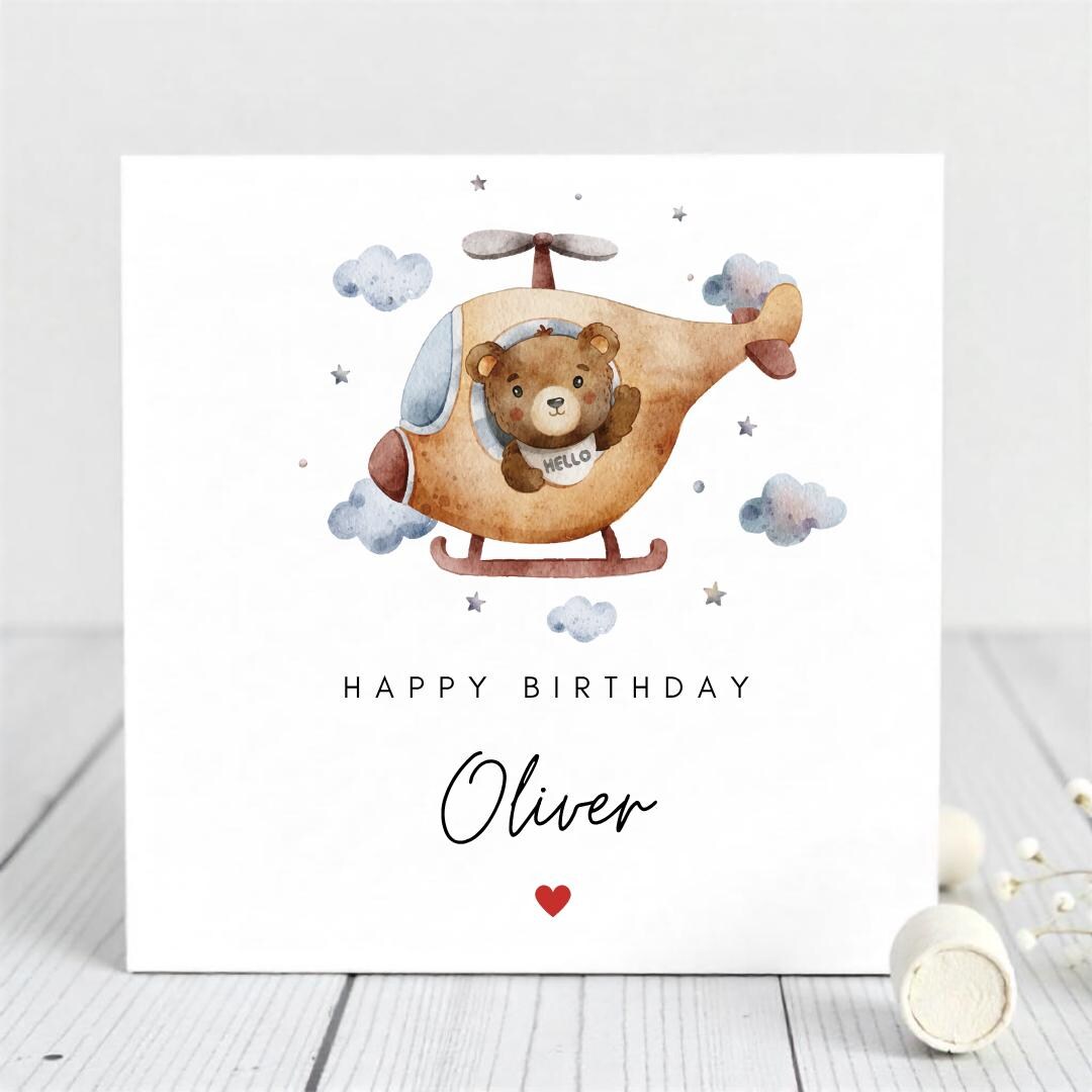 Personalized Bear Birthday Card for Boy-custom Name Card for Kids ...
