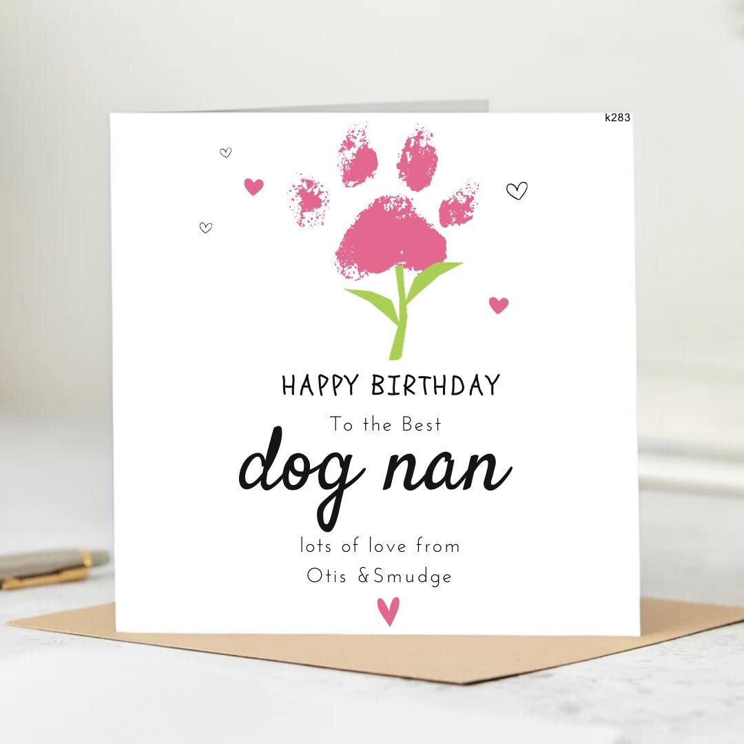 Personalized Dog Nan Birthday Card, Paw Print Design - Etsy